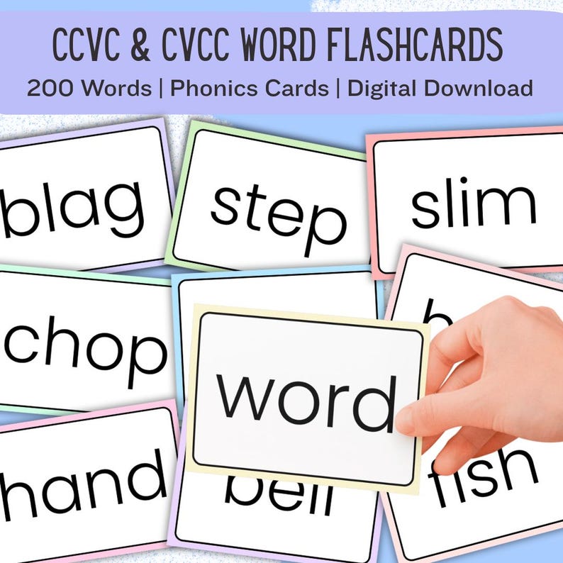 CCVC & CVCC Word Flashcards | Phonics Flashcards | Kindergarten Reading ...