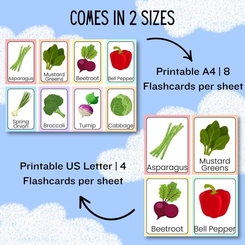 Vegetables Flashcards for Kids – Printable Learning Cards, Digital ...