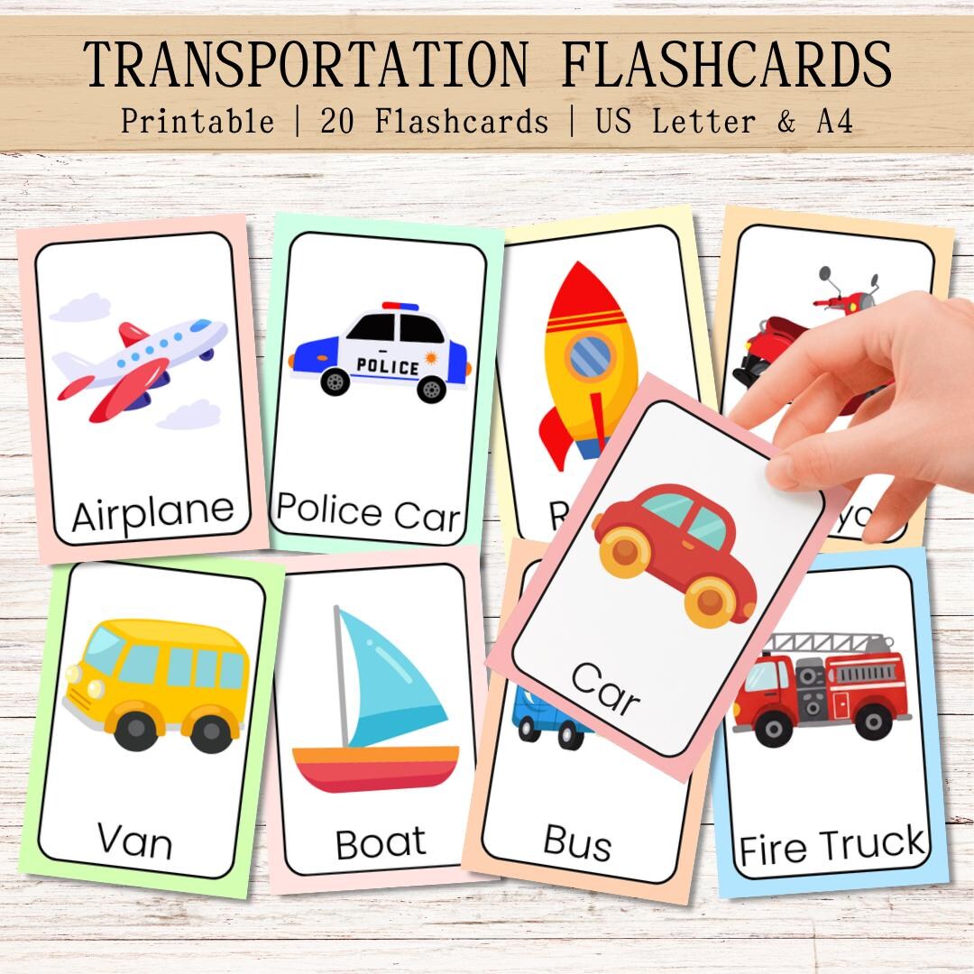 Transportation Flashcards, Printable Learning Cards, Montessori ...