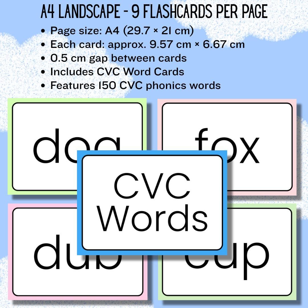 CVC Word Flashcards – Printable Phonics Learning Cards, Digital ...