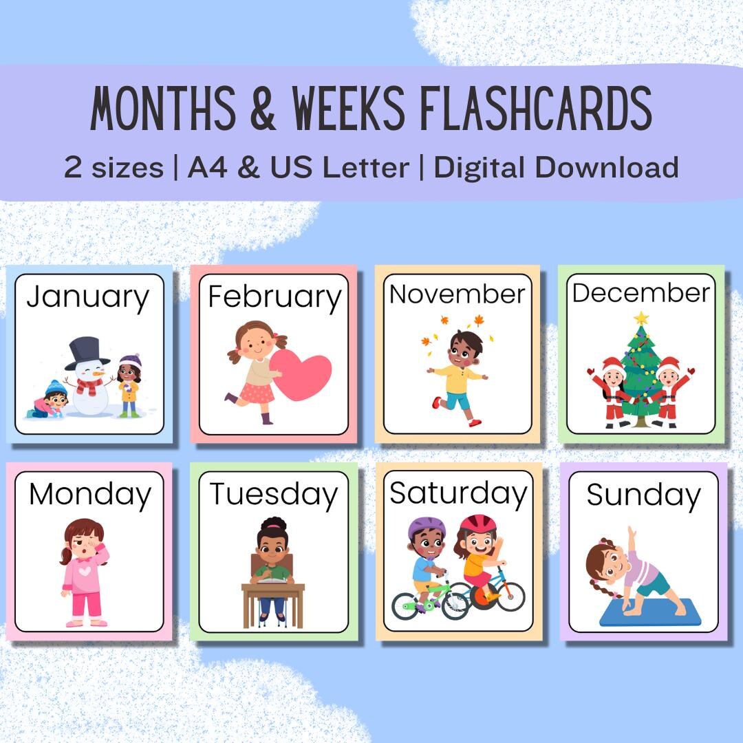 Months & Weeks Flashcards | Month of the Year Flashcards | Days of the ...