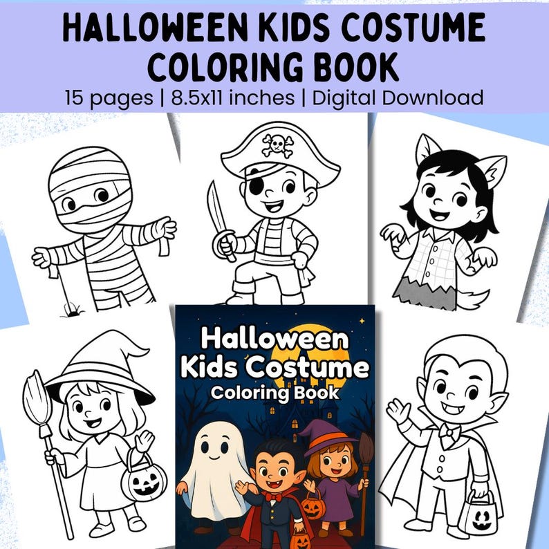 Halloween Kids Costume Coloring Book – Kids Halloween Characters & Cute ...