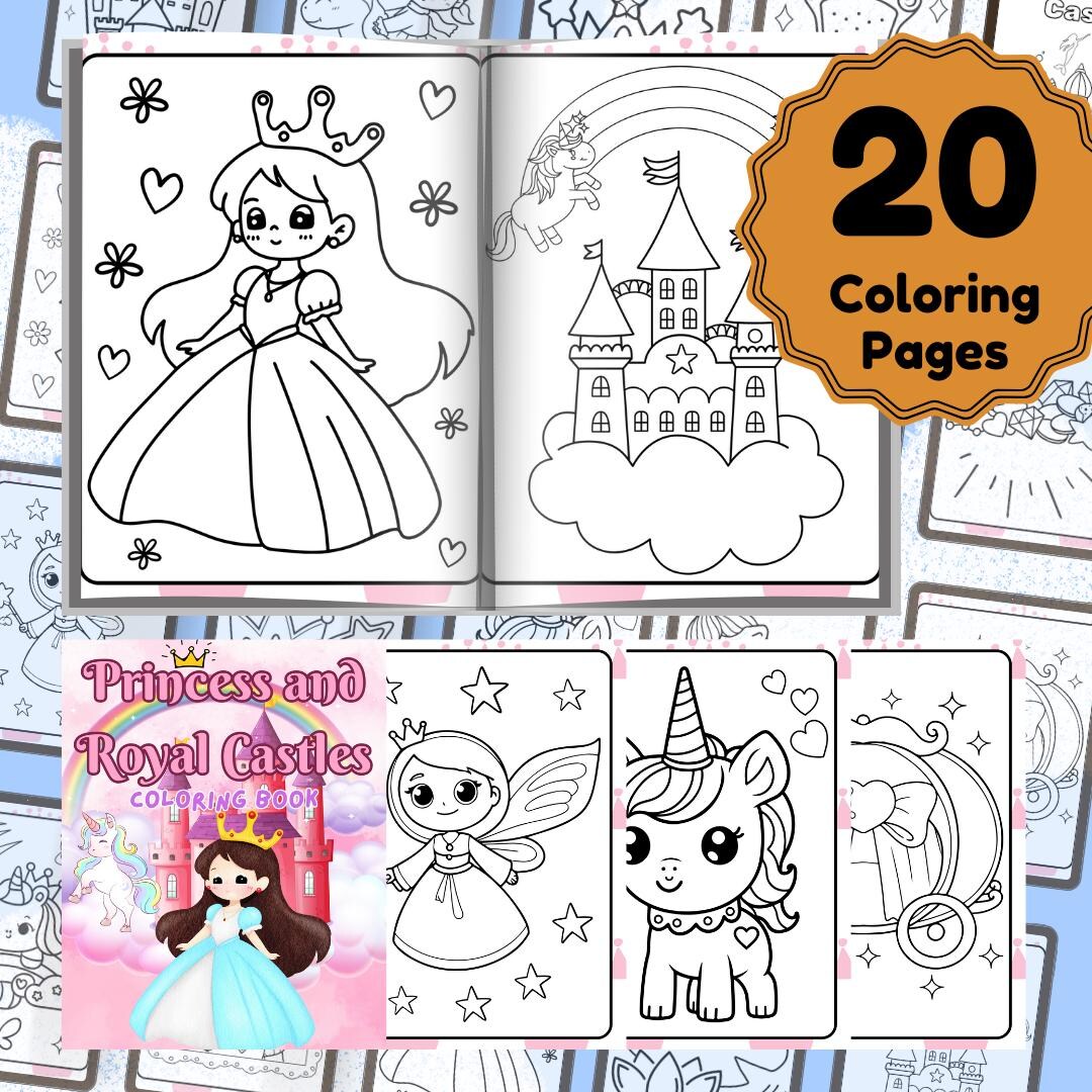 Princess and Royal Castles Coloring Book for Kids | 20 Pages | Kawaii ...