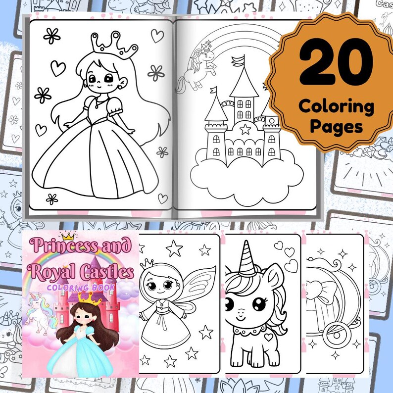Princess and Royal Castles Coloring Book for Kids | 20 Pages | Kawaii ...