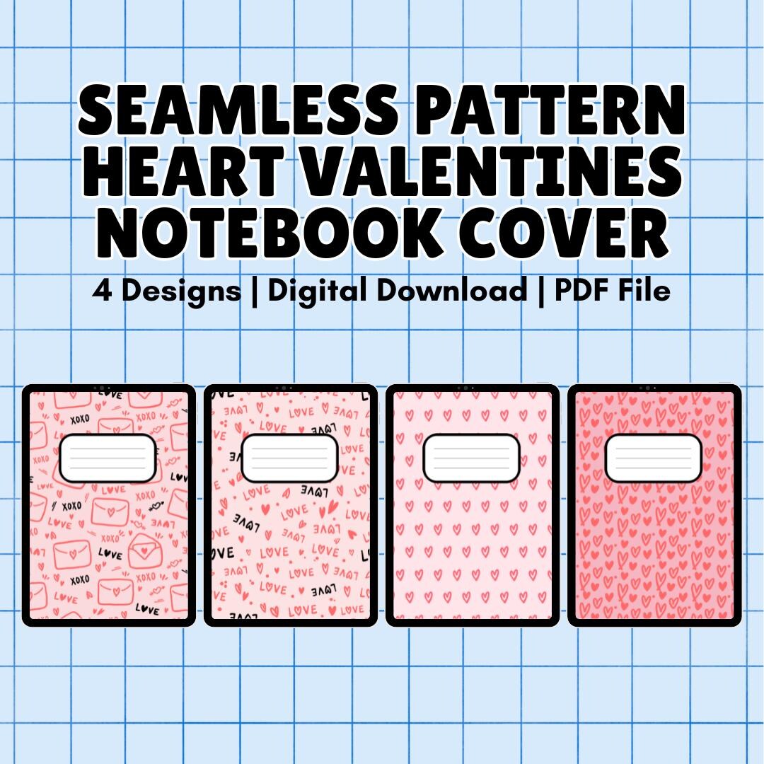 Valentine Notebook Cover, Seamless Heart Pattern, A4 & A5 Printable ...