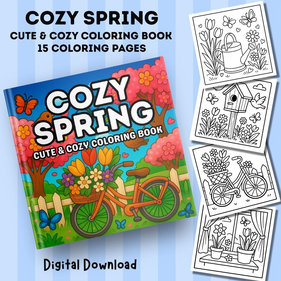 Cozy Spring Coloring Pages – Relaxing Spring Scenes, Printable Spring ...