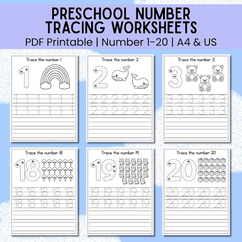 Number Worksheet Printable, Numbers 1-20 Trace, Learning Numbers, Kids ...