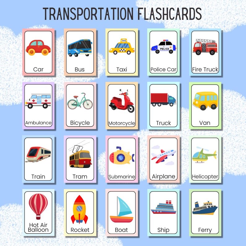 Transportation Flashcards: Vehicle Learning for Toddlers – Printable ...