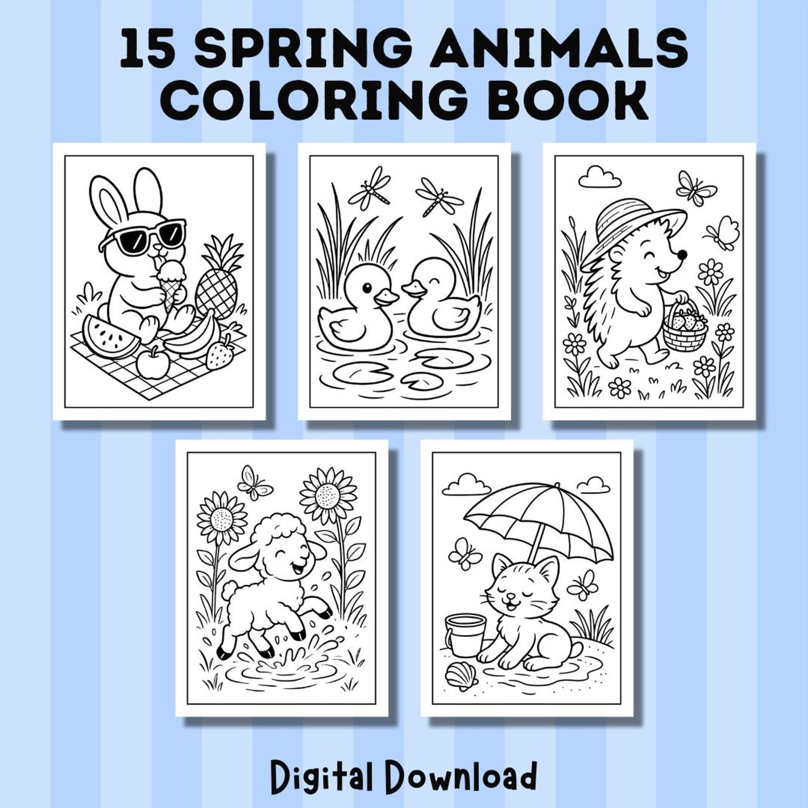 Summer Animals Coloring Book – Cozy Summer Animals Illustrations ...