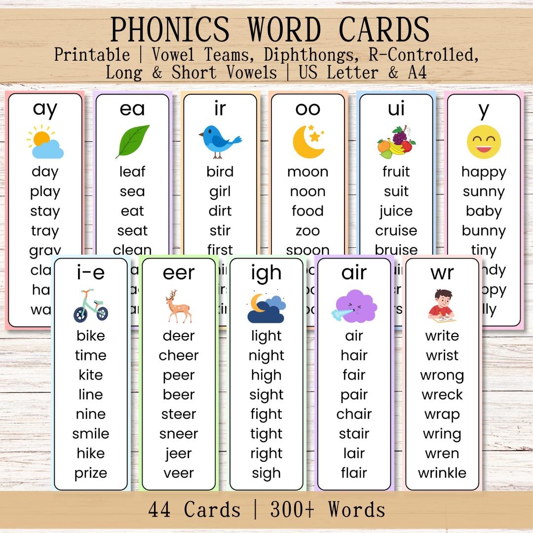 Phonics Flashcards – Vowel Teams, R-controlled, Diphthongs, Long ...