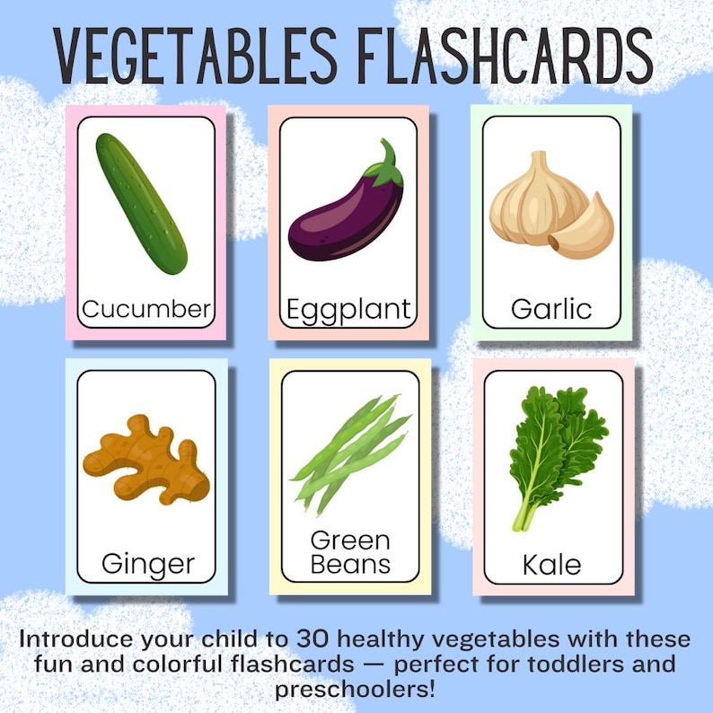 Vegetables Flashcards for Kids – Printable Learning Cards, Digital ...