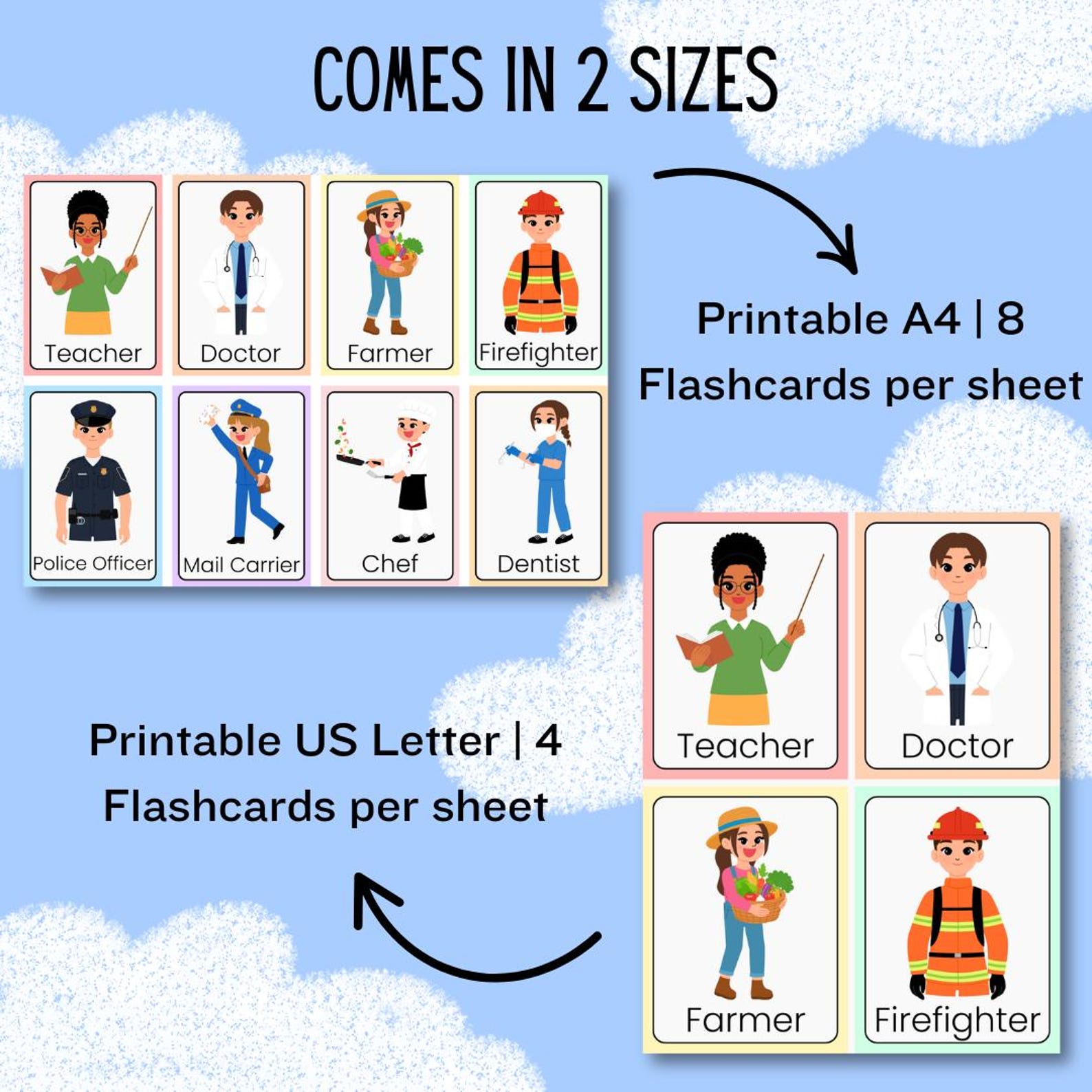 Community Helpers Flashcards for Kids – Printable Professions Learning ...
