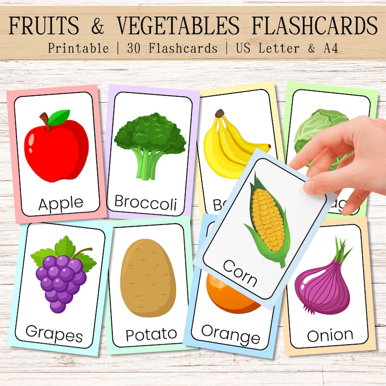 Fruits & Vegetables Flashcards – Printable Learning Cards, Montessori ...