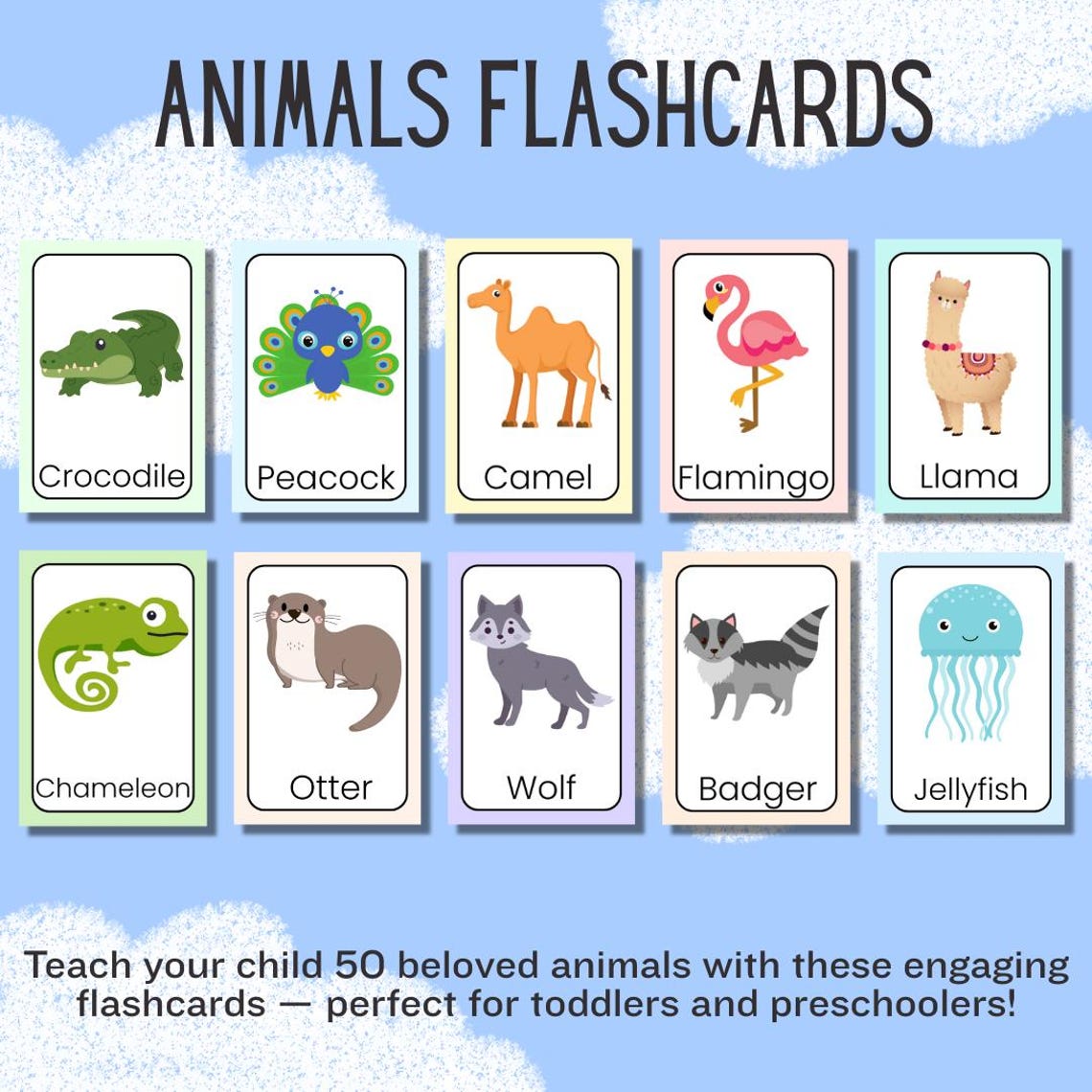 Animal Flashcards for Kids – Printable Learning Cards, Digital Download ...
