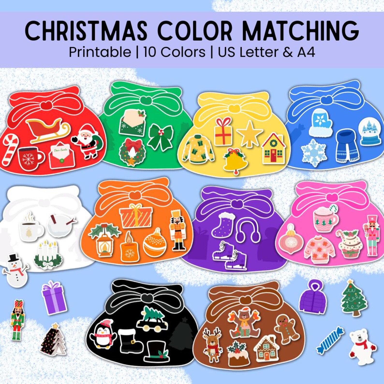 Christmas Color Matching Activity for Kids, Montessori Materials ...