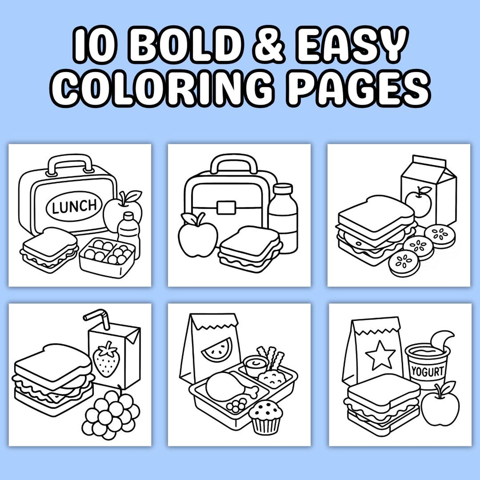 Lunch Fun Coloring Book | Food Coloring Pages | 10 Bold & Easy Pages ...