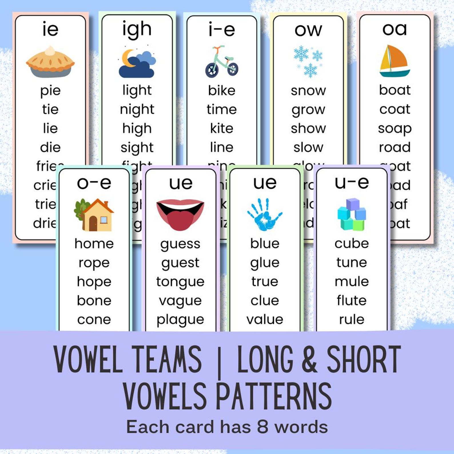 Phonics Flashcards, Vowel Teams, R-controlled, Diphthongs, Long & Short ...