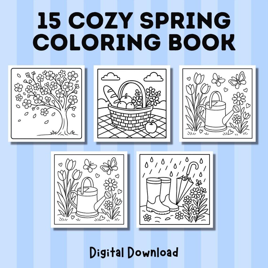 Cozy Spring Coloring Pages – Relaxing Spring Scenes, Printable Spring ...