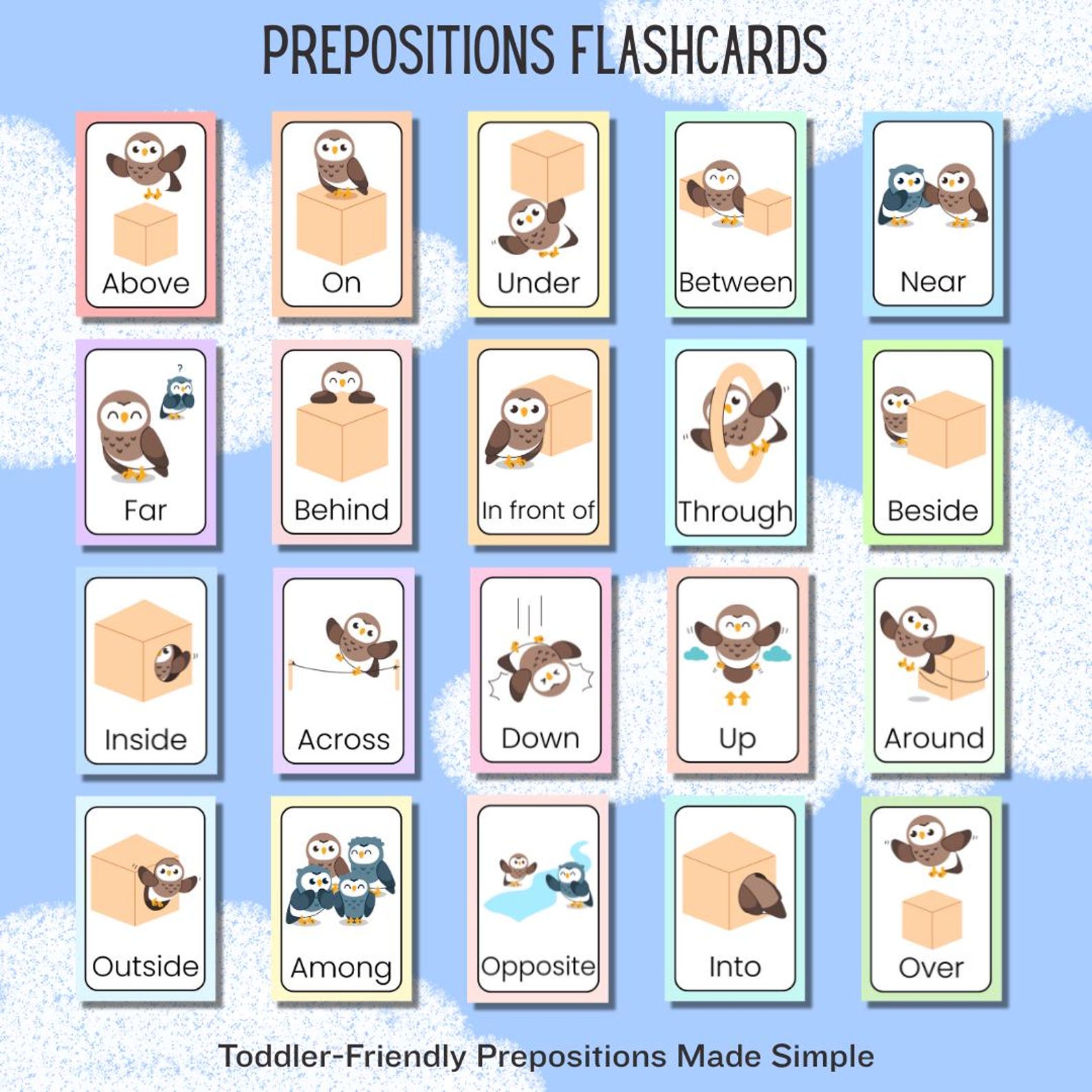 Prepositions Flashcards for Kids – Printable Learning Cards, Digital ...