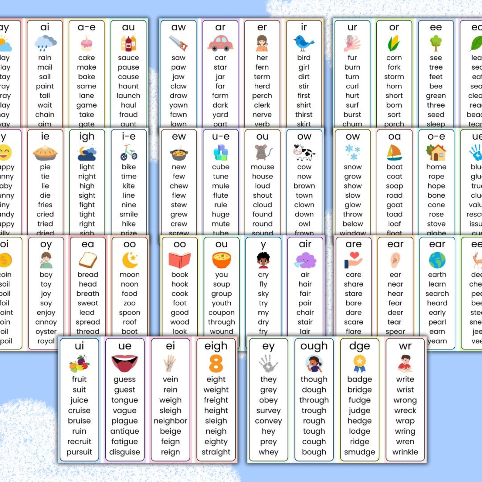 Phonics Flashcards, Vowel Teams, R-controlled, Diphthongs, Long & Short ...