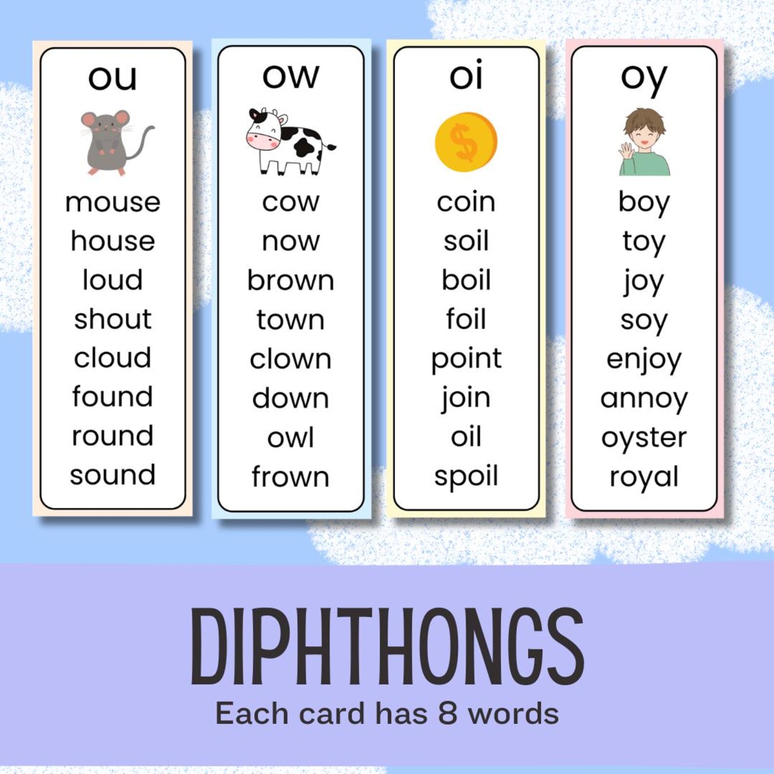 Phonics Flashcards, Vowel Teams, R-controlled, Diphthongs, Long & Short ...