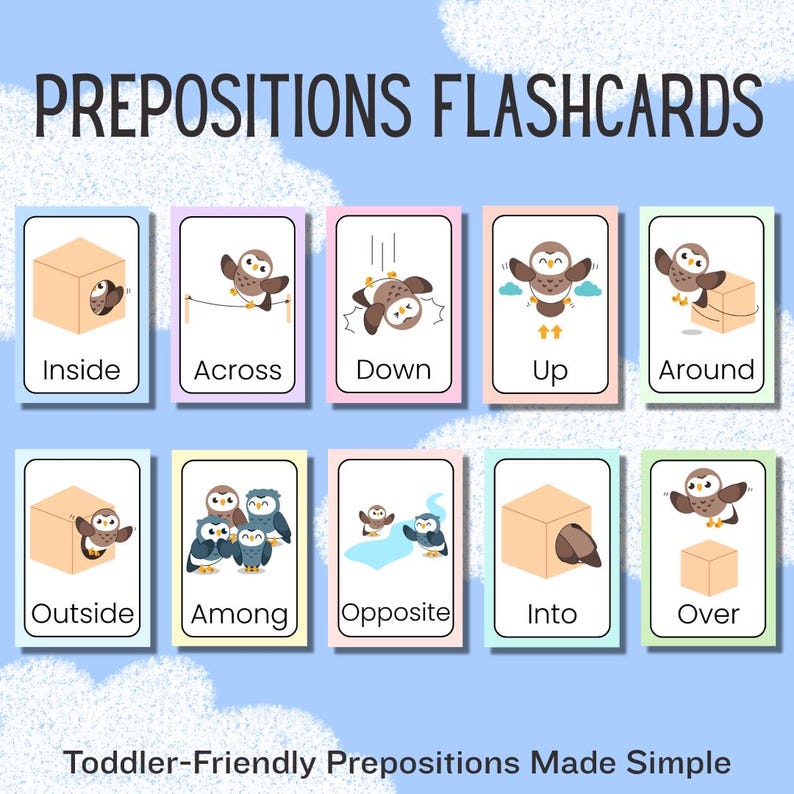 Prepositions Flashcards for Kids – Printable Learning Cards, Digital ...