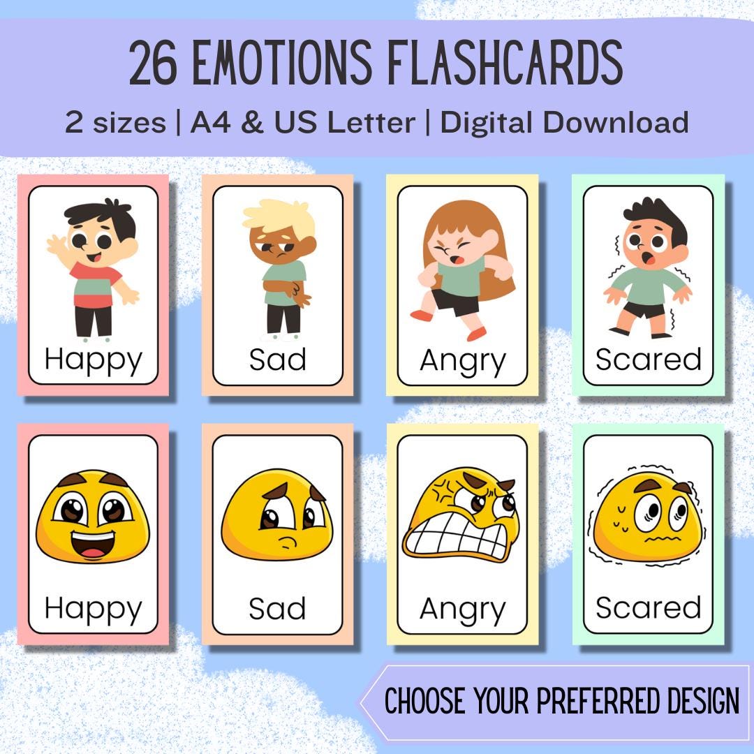 Emotions Flashcards for Kids – Printable Feelings Learning Cards ...