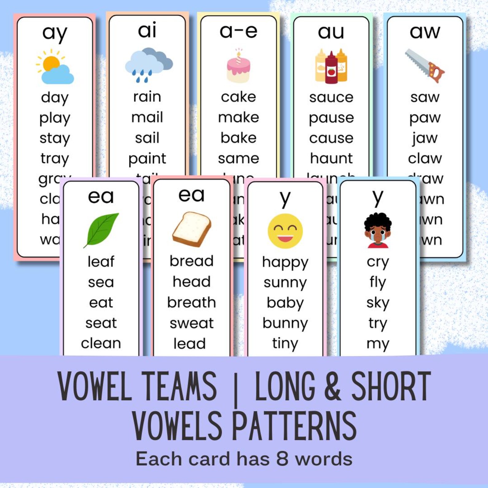 Phonics Flashcards, Vowel Teams, R-controlled, Diphthongs, Long & Short ...