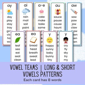 Phonics Flashcards, Vowel Teams, R-controlled, Diphthongs, Long & Short ...