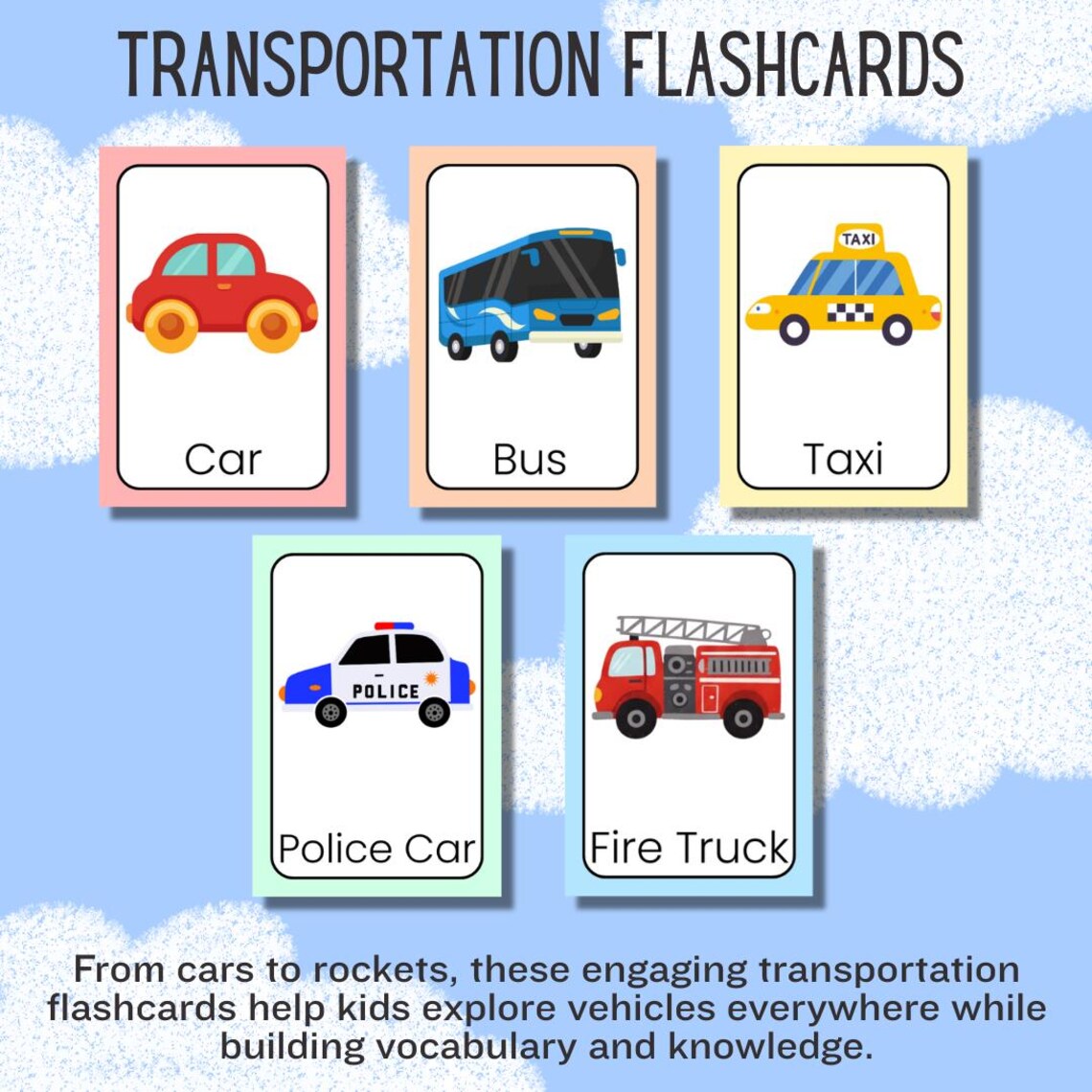 Transportation Flashcards: Vehicle Learning for Toddlers – Printable ...