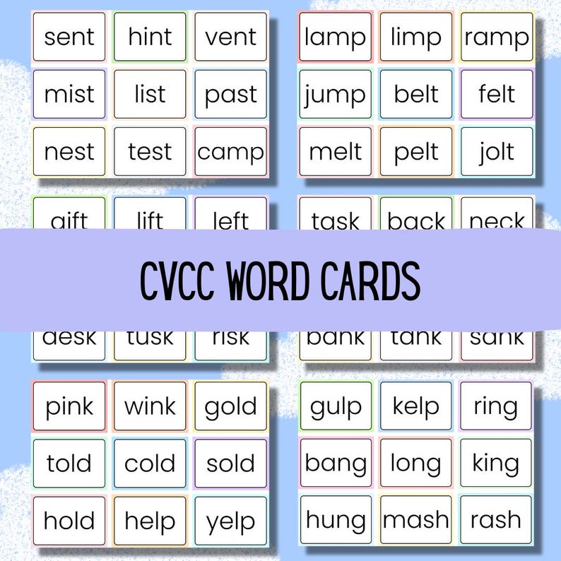 CCVC & CVCC Word Flashcards | Phonics Flashcards | Kindergarten Reading ...