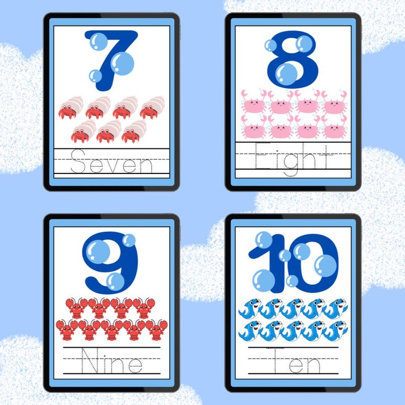 Learning Numbers With Sea Animals | Tracing, Counting, Color by Number ...