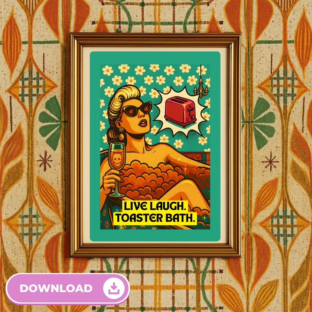Live Laugh Toaster Bath Quote Art – Funny Vintage Print – Retro ...