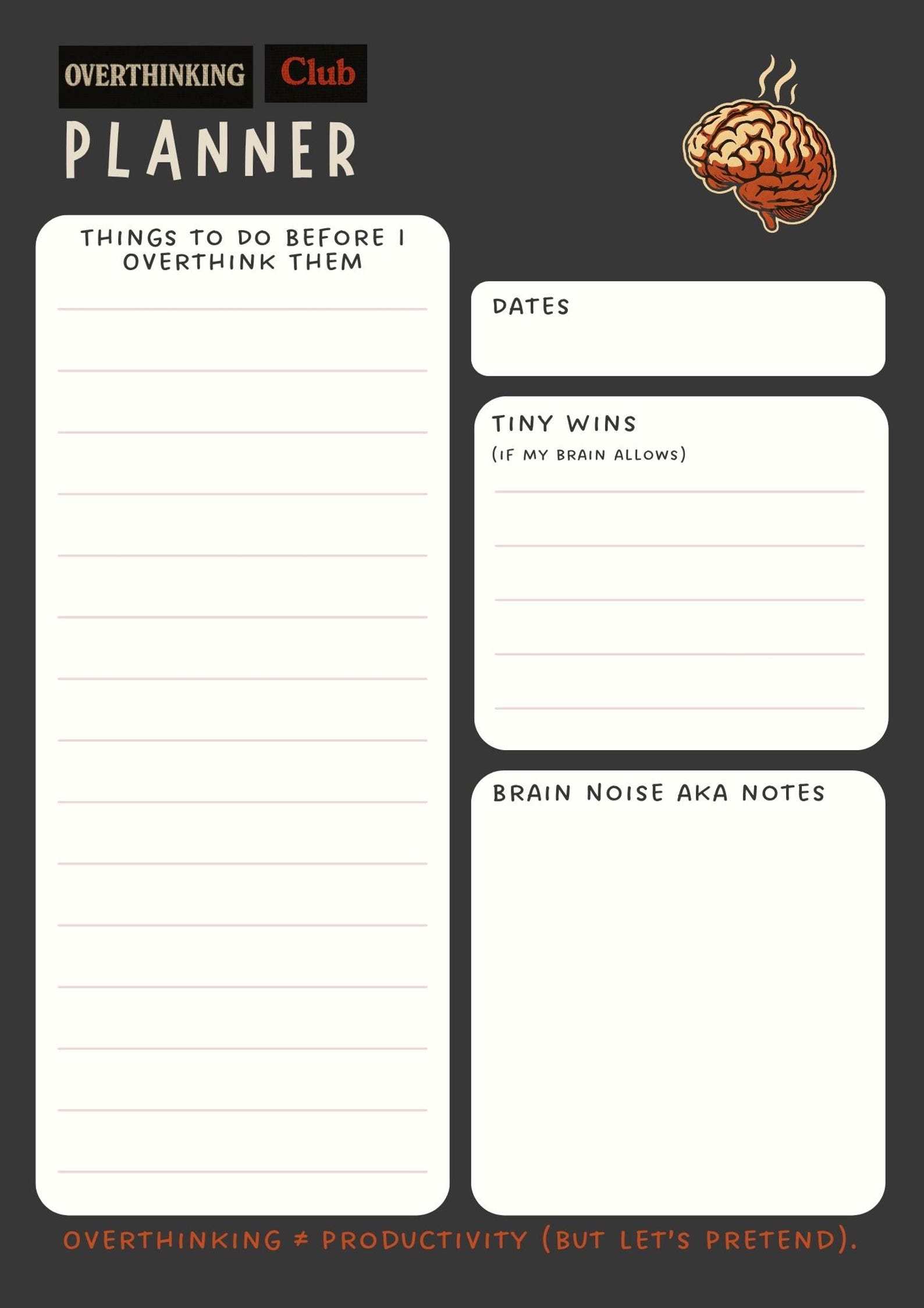 Overthinking Club Wall Art Printable – Funny Retro Brain Poster ...