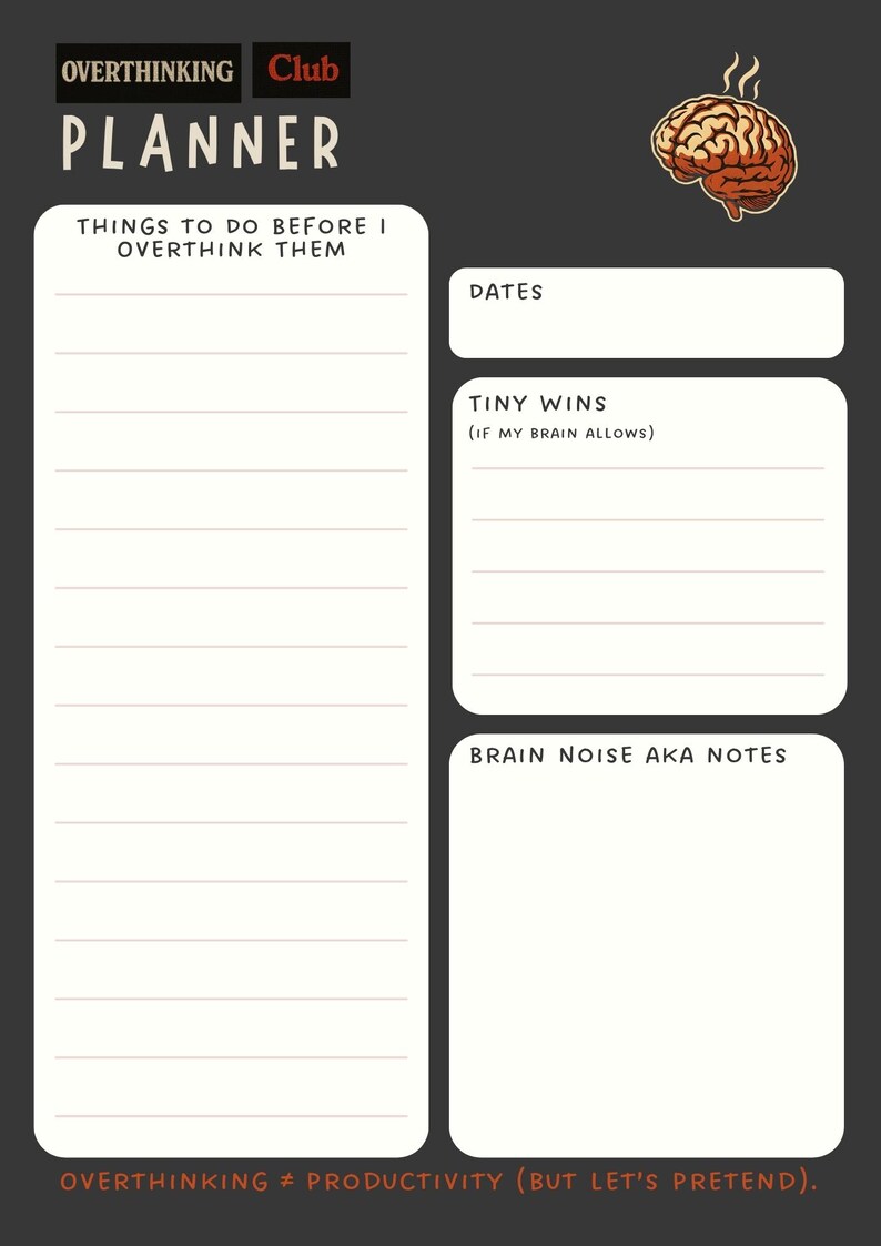 Overthinking Club Wall Art Printable – Funny Retro Brain Poster ...