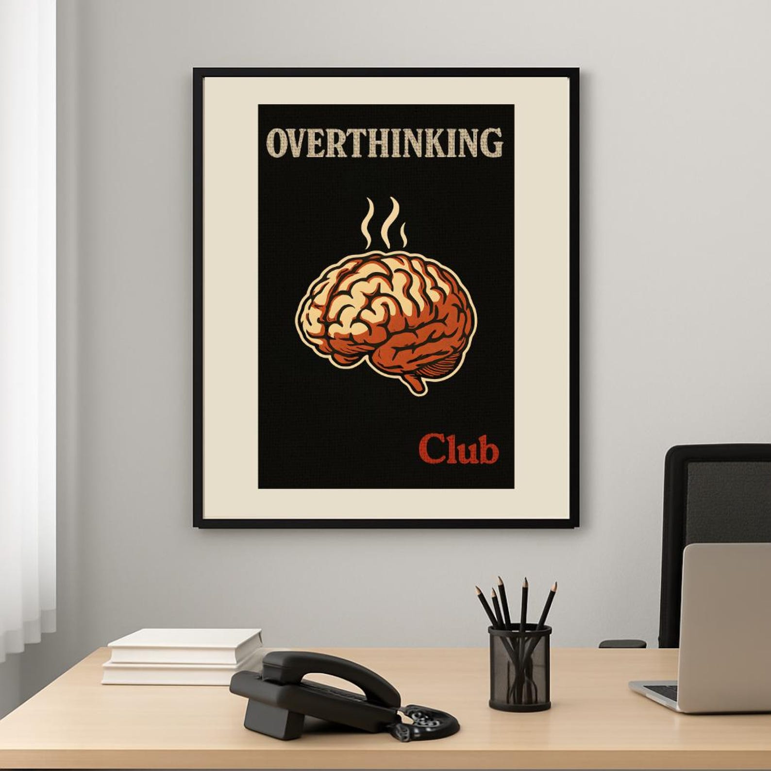 Overthinking Club Wall Art Printable – Funny Retro Brain Poster ...