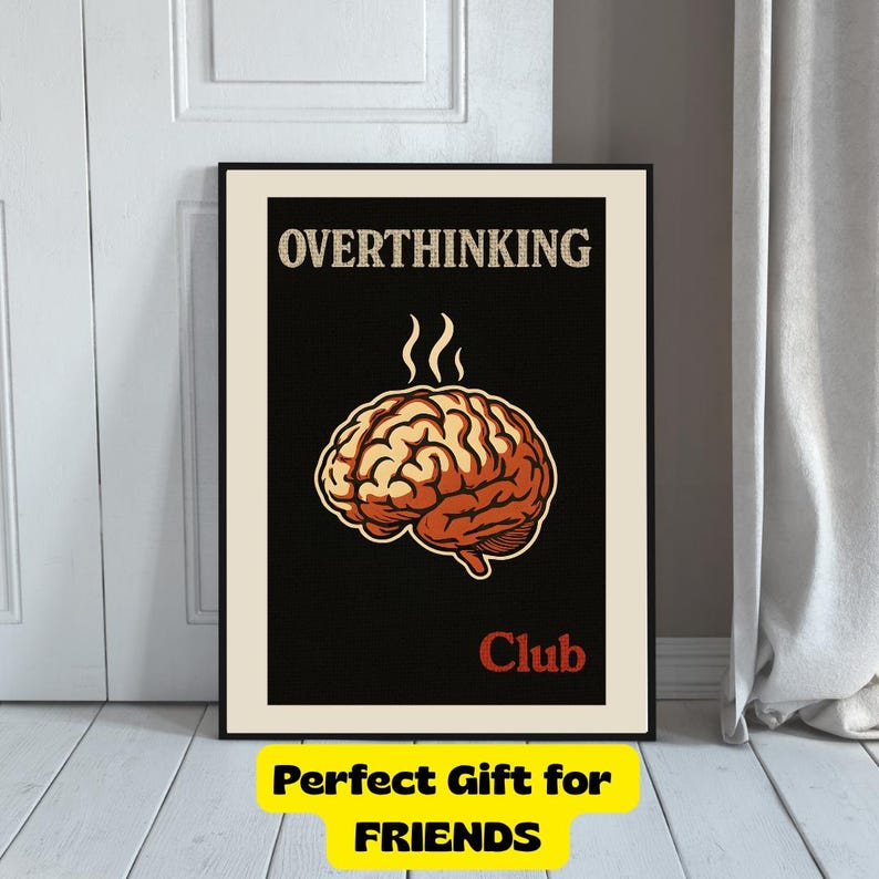 Overthinking Club Wall Art Printable – Funny Retro Brain Poster ...