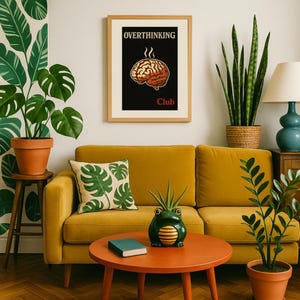 Overthinking Club Wall Art Printable – Funny Retro Brain Poster ...