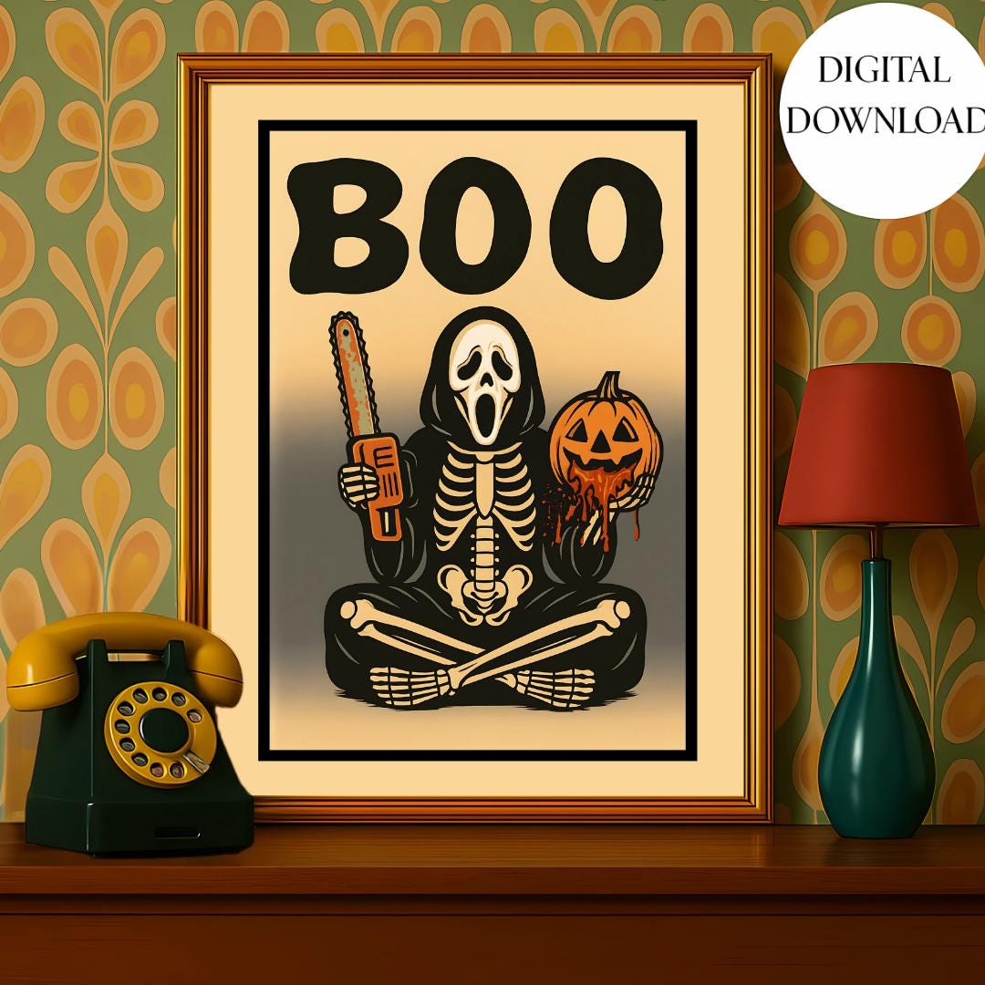Funny Skeleton Halloween Poster: Spooky Retro Scream Wall Art (digital ...