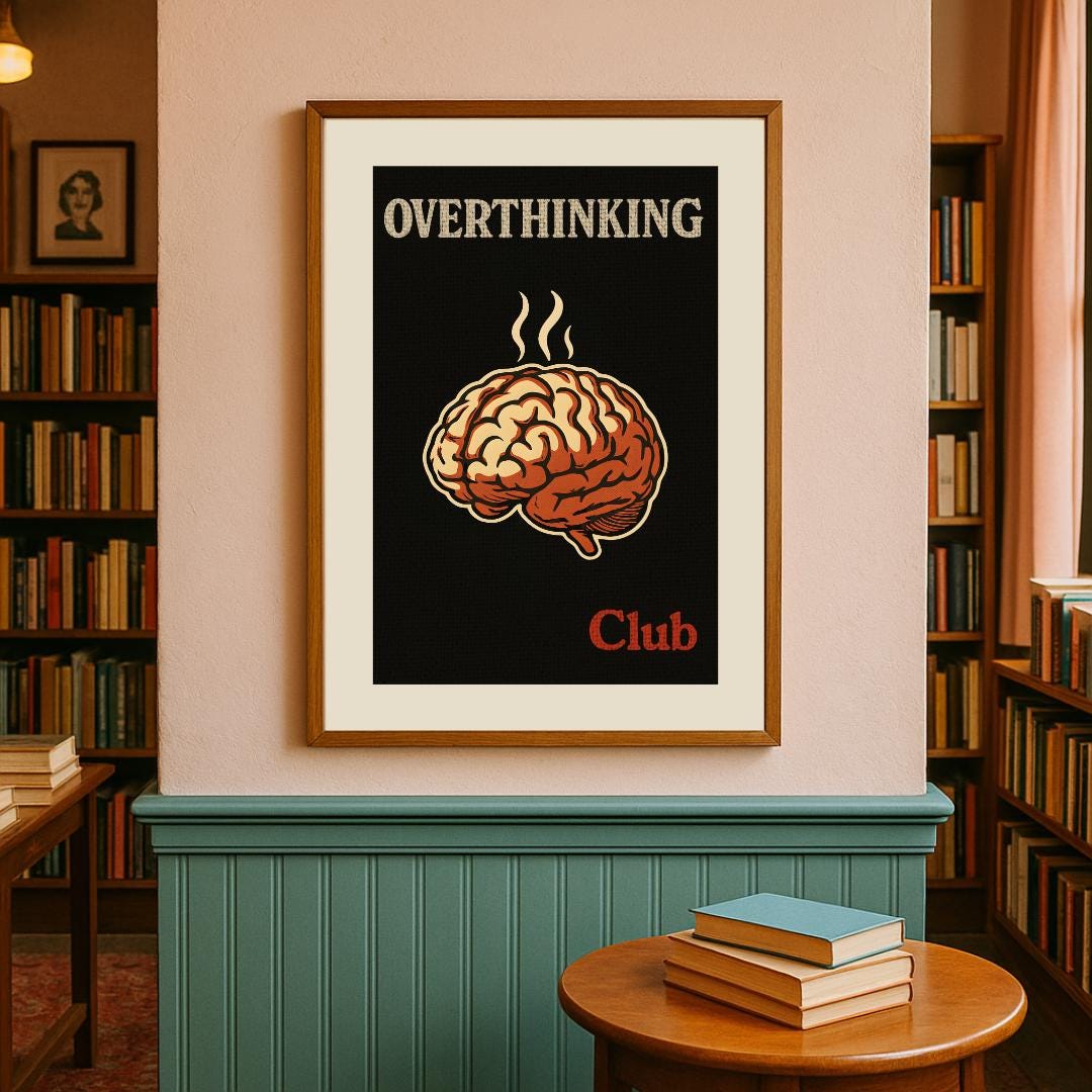 Overthinking Club Wall Art Printable – Funny Retro Brain Poster ...