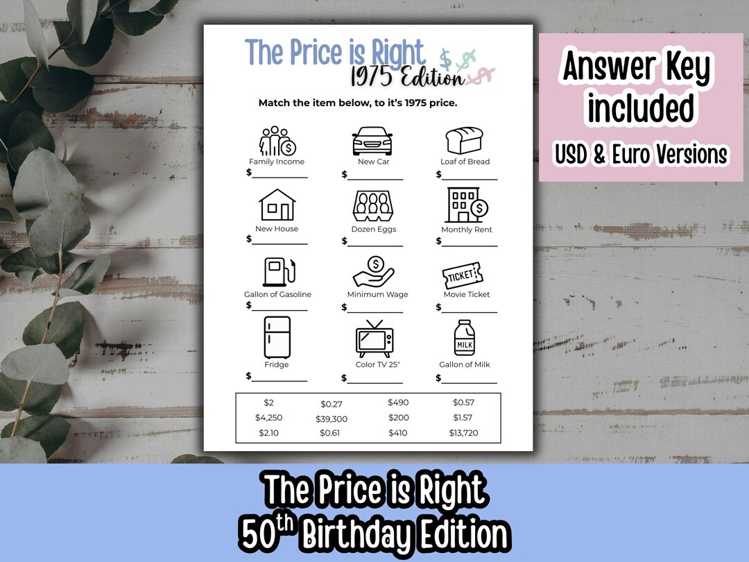 1975 Price-is-right-style Game Printable – 50th Birthday Trivia ...