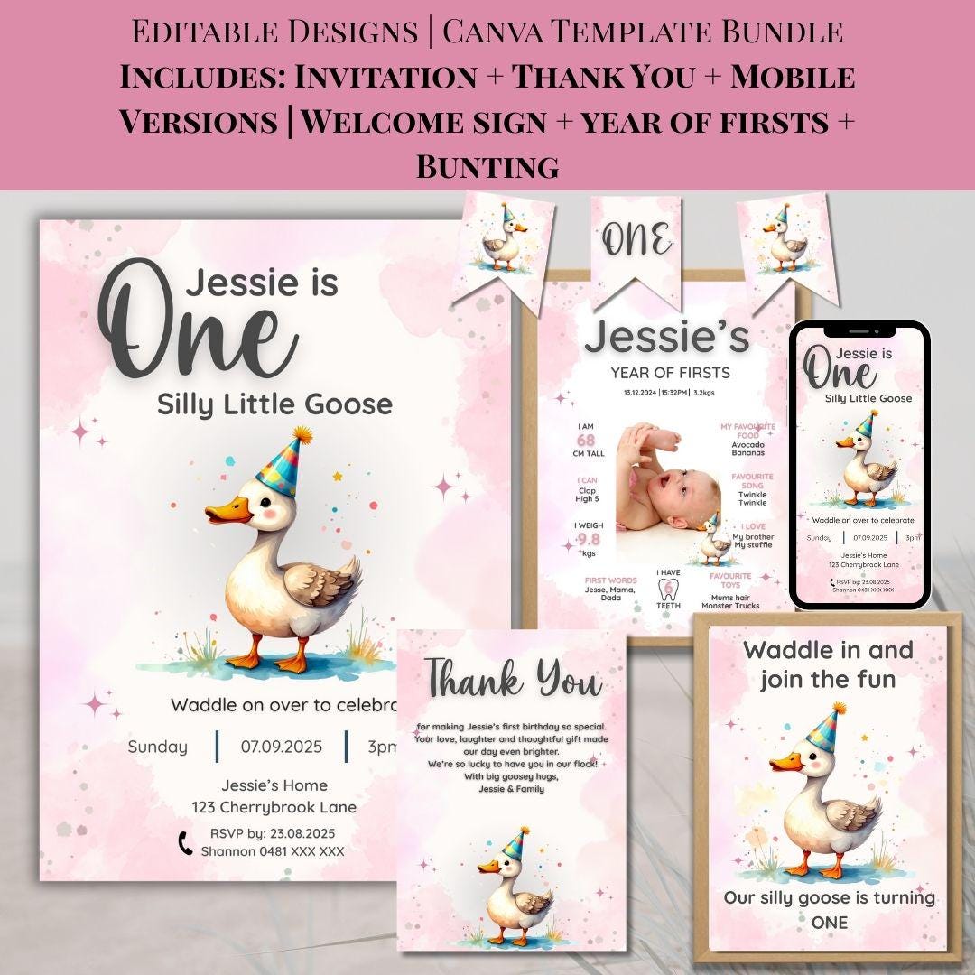 One Silly Goose 1st Birthday Bundle, Goose Invite First Birthday Bundle ...