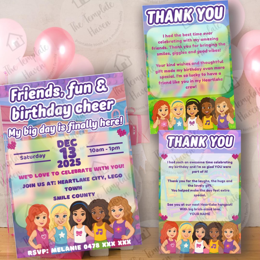 Lego Friends Birthday Invitation Printable – Editable Canva Template ...