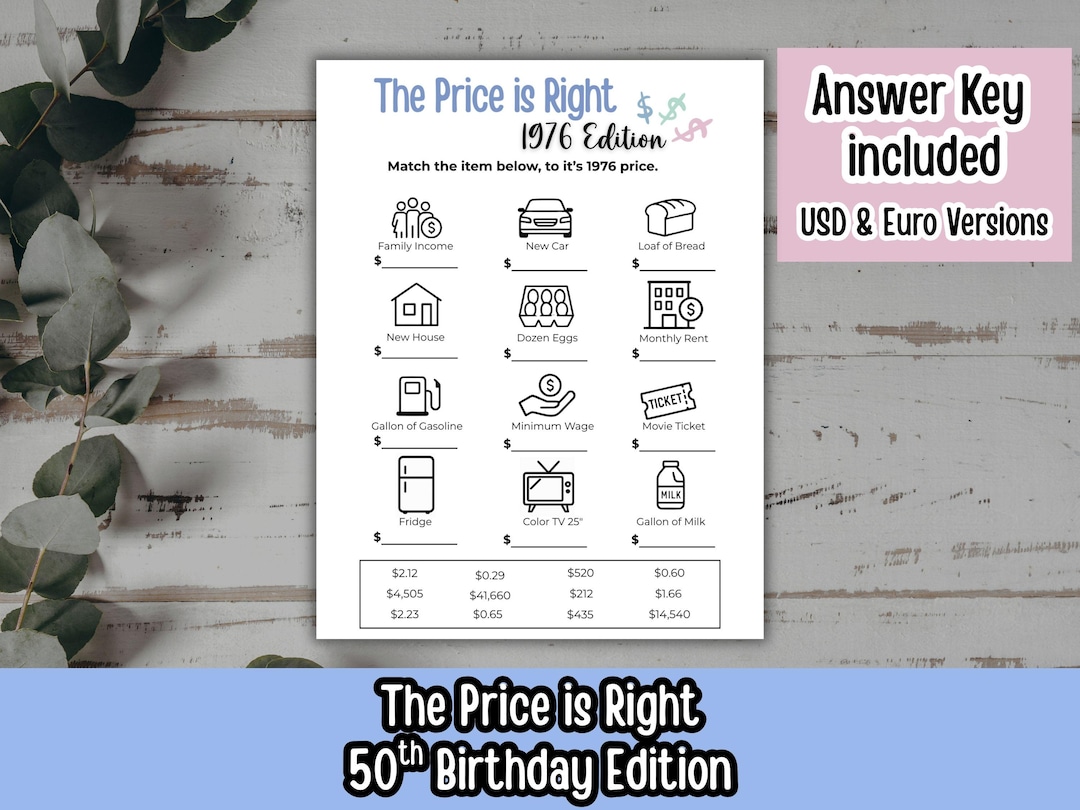 50th Birthday Game – the Price is Right 1976 | Vintage Party Game ...