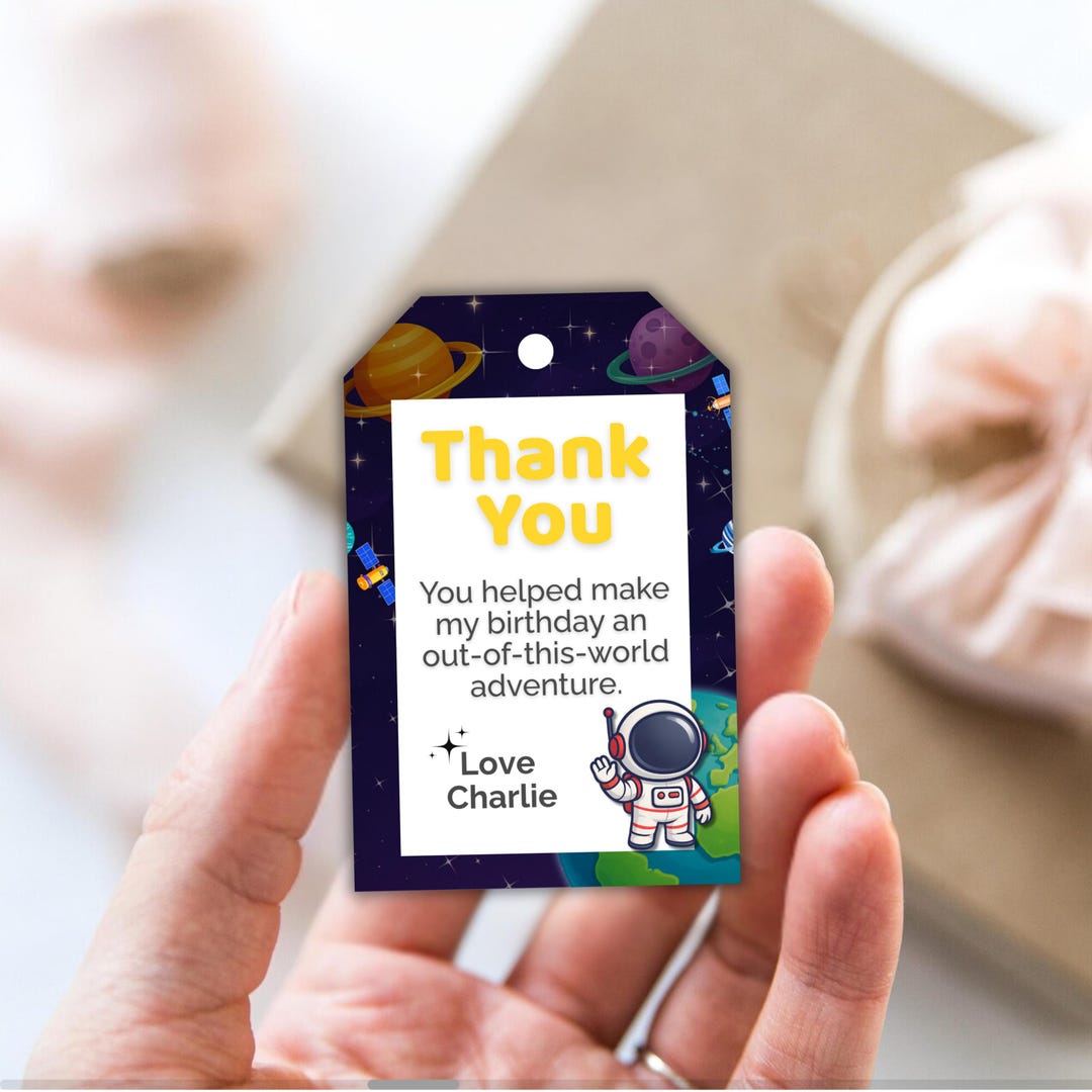 Astronaut Birthday Thank You Tags: Galaxy Party Favors (canva Template ...