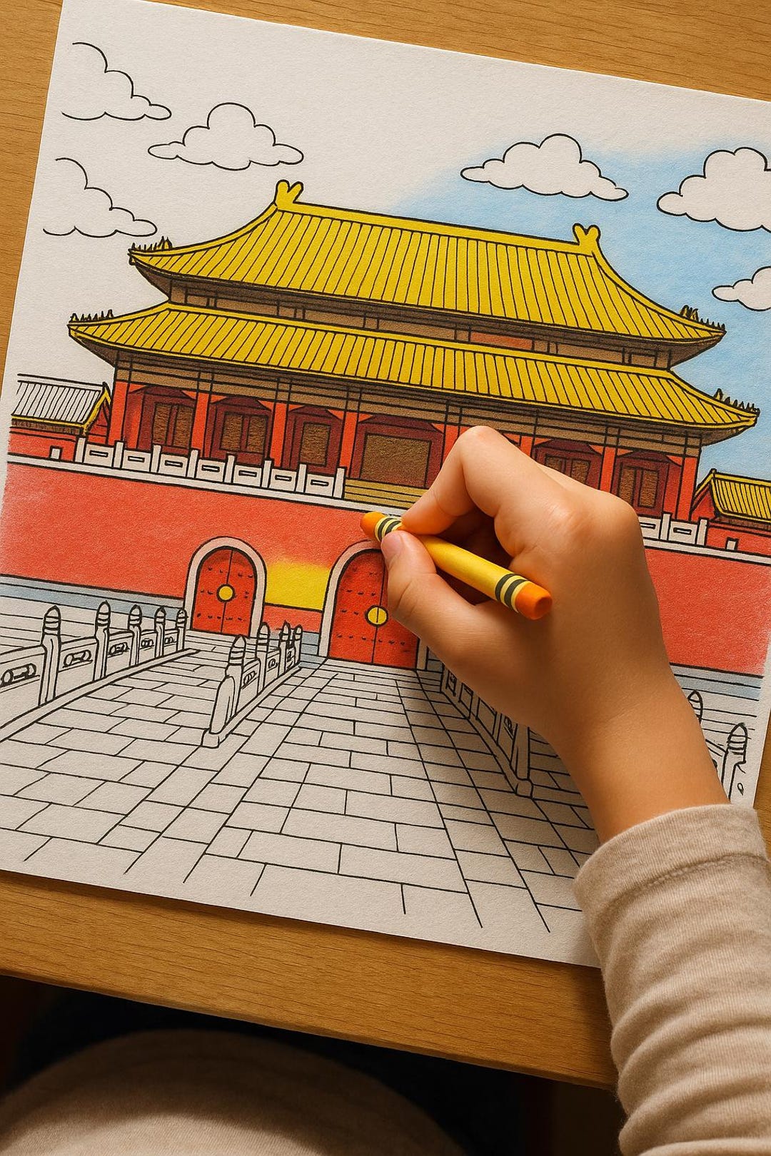 Forbidden City Coloring Page | Chinese Palace Architecture Line Art ...
