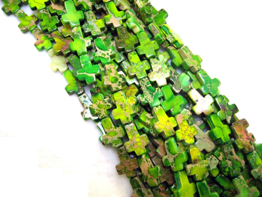Gorgeous Yellow Green Variscite Sea Sediment Jasper Cross Beads 12x16mm ...
