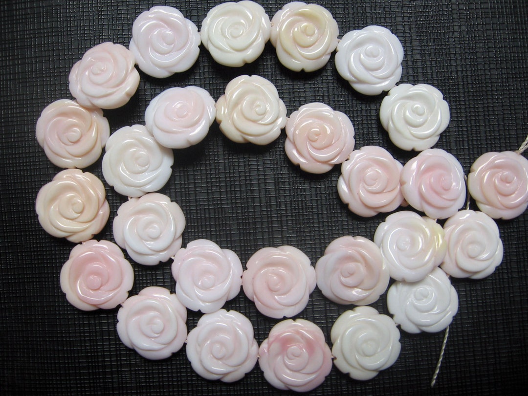 2 Pcs Natural Queen Conch Shell Hand Carved Double Sided Rose Flower ...