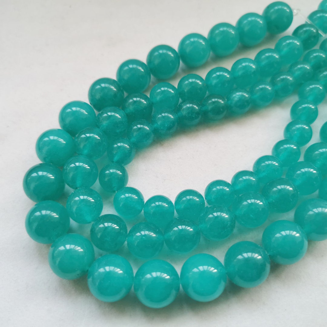 Full Strand Green Cyan Jade Smooth Round Beads 10-14mm - Etsy