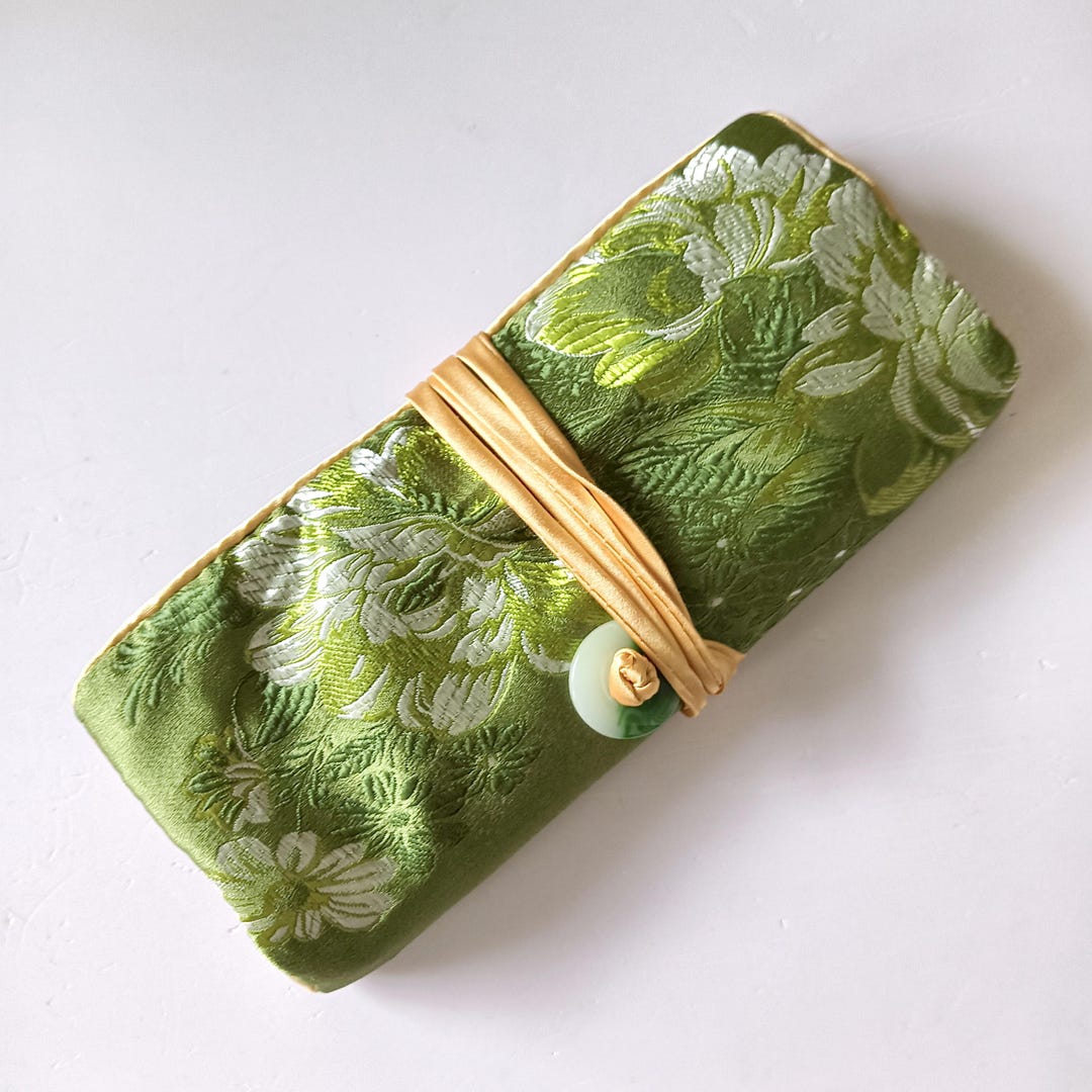 Green Flower Brocade Travel Jewellery Roll, Travel Jewelry Case - Etsy UK